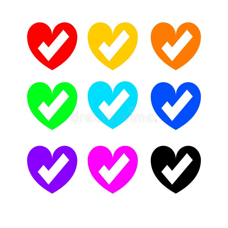 Flat Design Multi Color Heart Icon Set with Right Mark Stock Image ...
