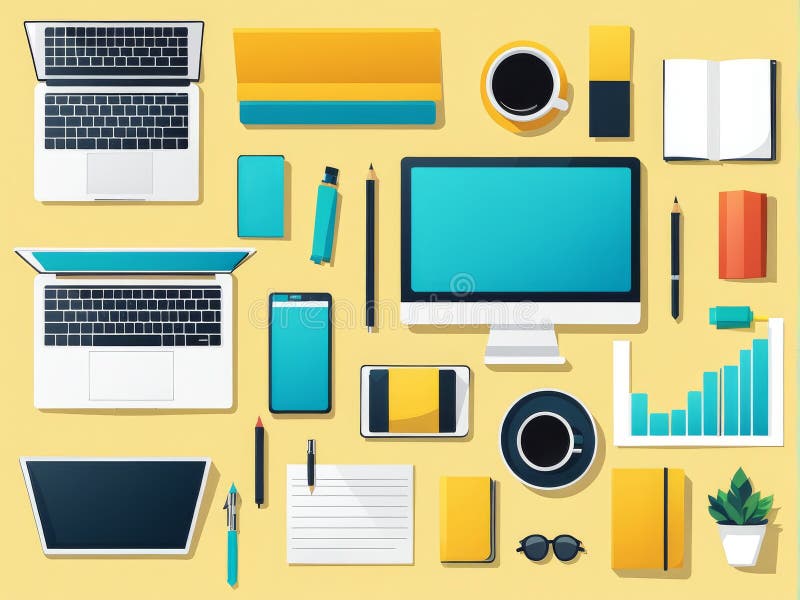 Flat Design of Office Work Desk Stock Illustration - Illustration of ...