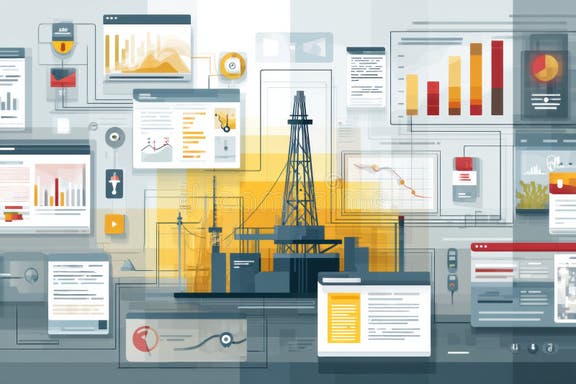 Flat Design of an Oil Rig Surrounded by Digital Interface Elements for ...