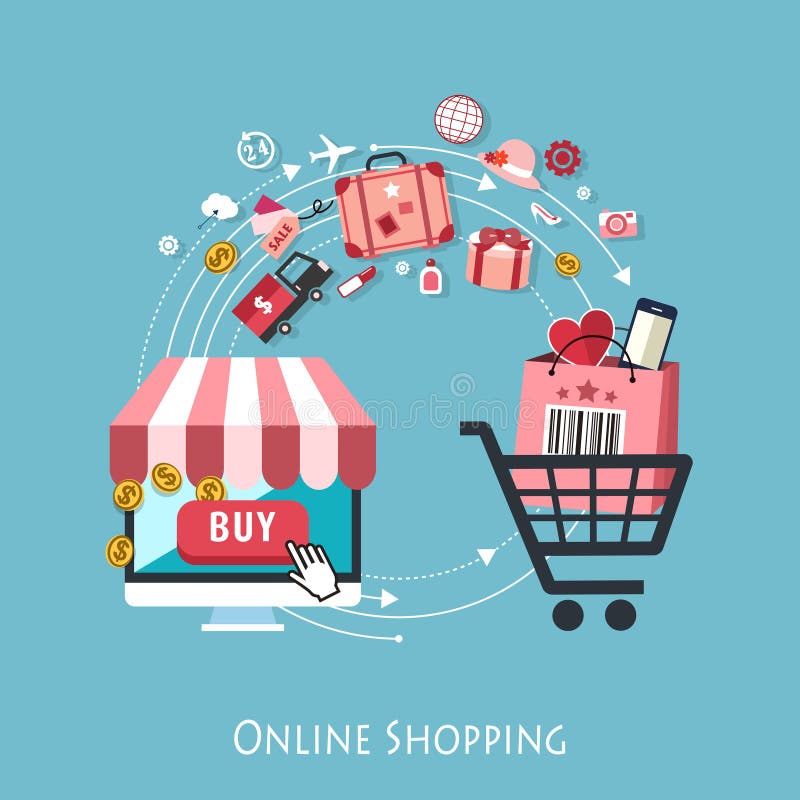 Flat Design for Online Shopping Concept Stock Vector - Illustration of ...