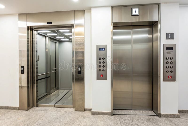 Flat Design of Open and Closed Elevator Doors with Button Panel Stock ...