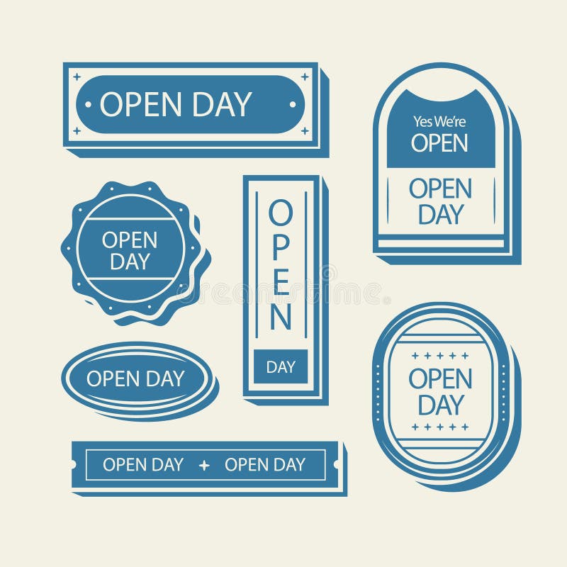 Flat Design Open Day Badges Vector Illustration Stock Vector ...