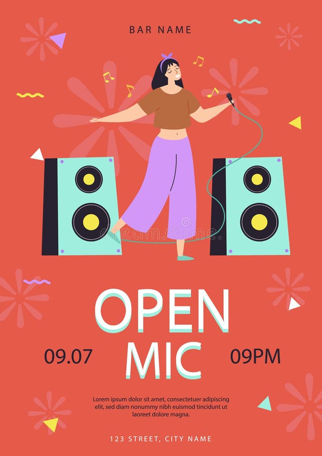 Flat Design Open Mic Poster Design Vector Illustration. Stock Vector ...