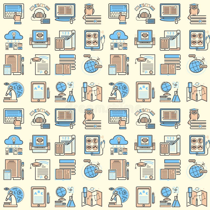 Flat Design Outline Seamless Pattern Background Education Tutorials ...