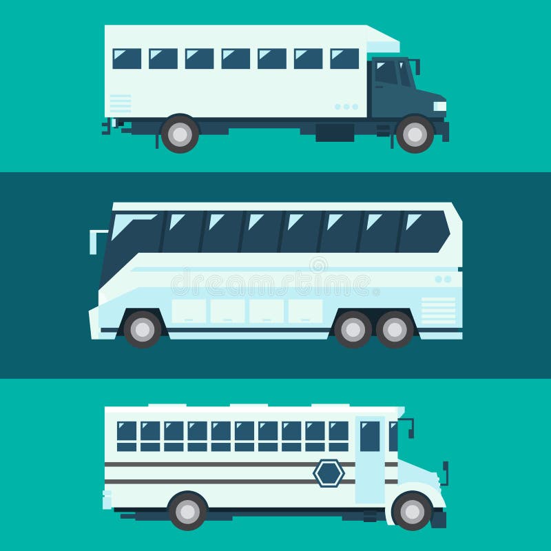 Flat Design of Passenger Bus Set Stock Vector - Illustration of auto ...