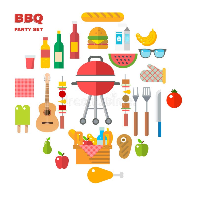 Flat Design Picnic BBQ Elements Vector Stock Vector - Illustration of ...