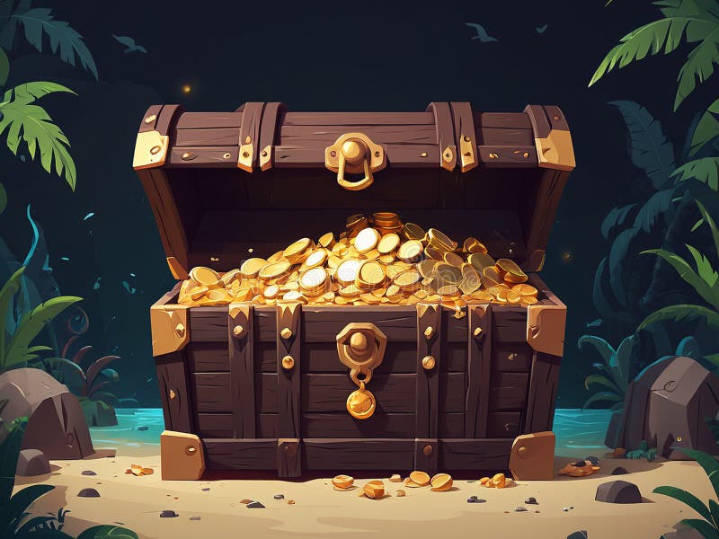 Flat Design of Pirate Gold Treasure Chest - Generated by Ai Stock ...