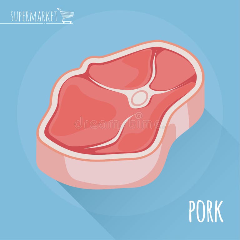 Flat Design Pork Vector Icon. Stock Vector - Illustration of grocery ...