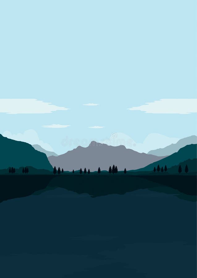 Flat Design Portrait of Mountain, Forest and Lake Views Stock ...