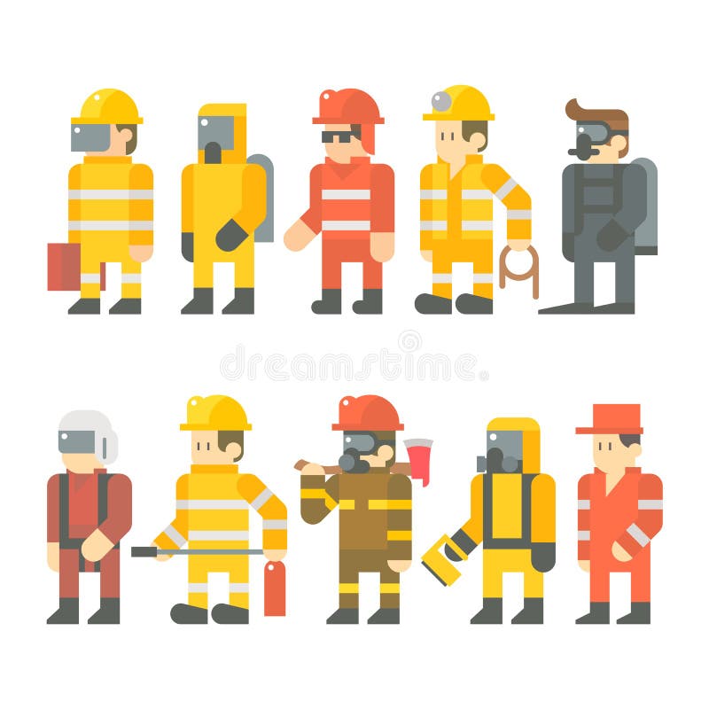 Flat Design of Rescue Worker Set Stock Vector - Illustration of save ...