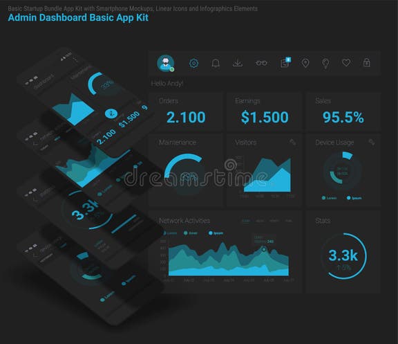 Flat Design Responsive Admin Dashboard UI Mobile App with 3d Mockups ...