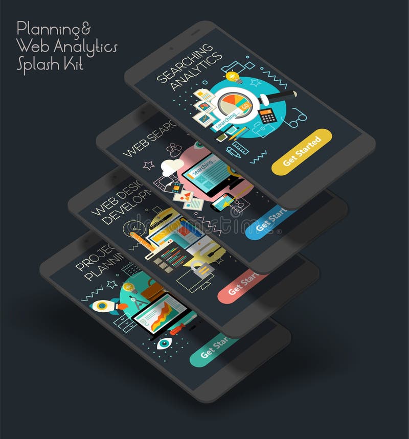 Flat Design Responsive UI Mobile App with 3d Mockups Stock Vector ...