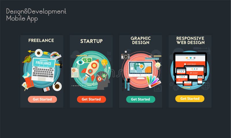 Flat Design Responsive UI Mobile App Mockups Stock Vector ...