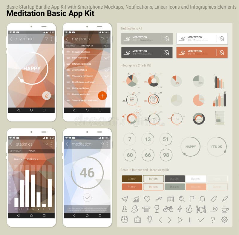 Flat Ui or UX Mobile Apps Kit Stock Illustration - Illustration of ...