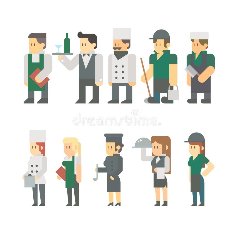 Flat Design of Restaurant Worker Set Stock Vector - Illustration of ...