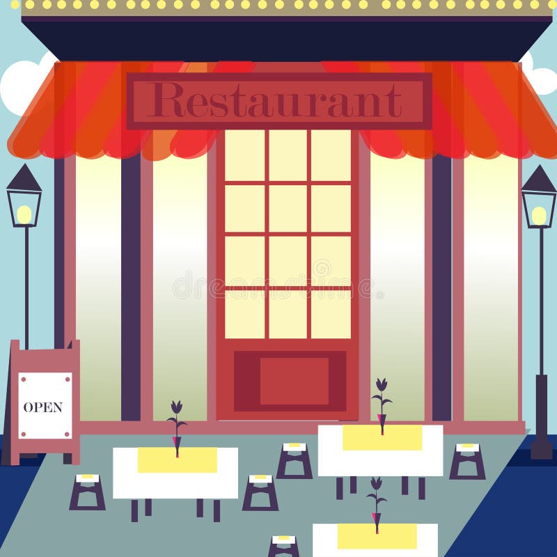 Flat Design Restaurants and Shops Stock Vector - Illustration of ...