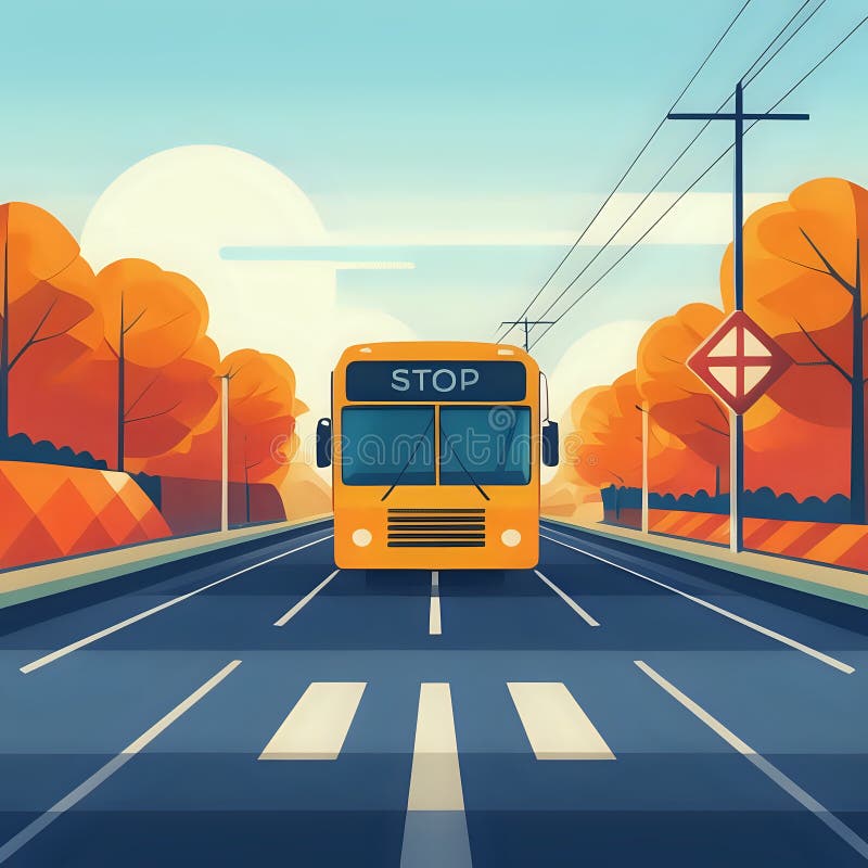 Flat Design of Road Scene with Stop Bus Signal - Generated by Ai Stock ...