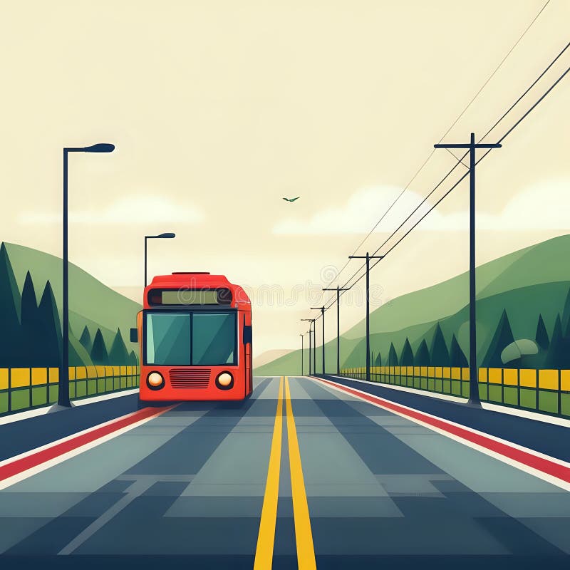 Flat Design of Road Scene with Stop Bus Signal - Generated by Ai Stock ...