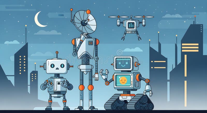 Flat Design Robot Characters Sci Fi Book 1 Upscaled 4X Clean ...