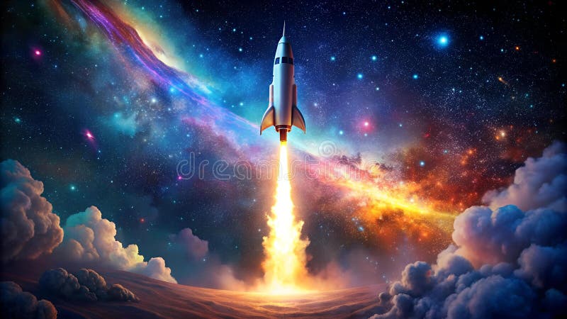 A Flat Design Rocket Launch Illustration with Vibrant Colors and a ...