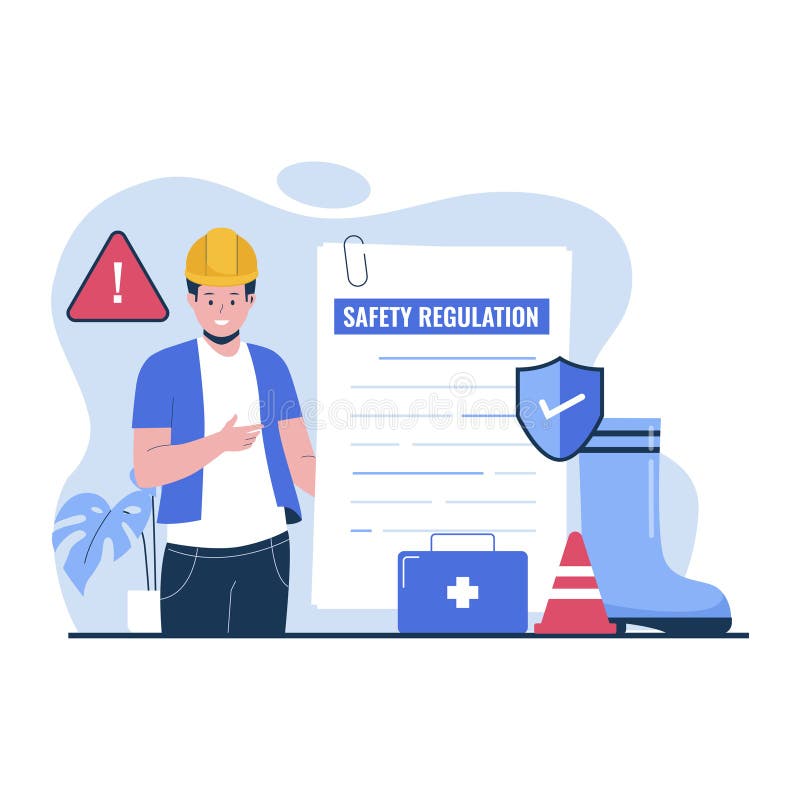 Flat Design of Safety Regulations for People Work Stock Illustration ...