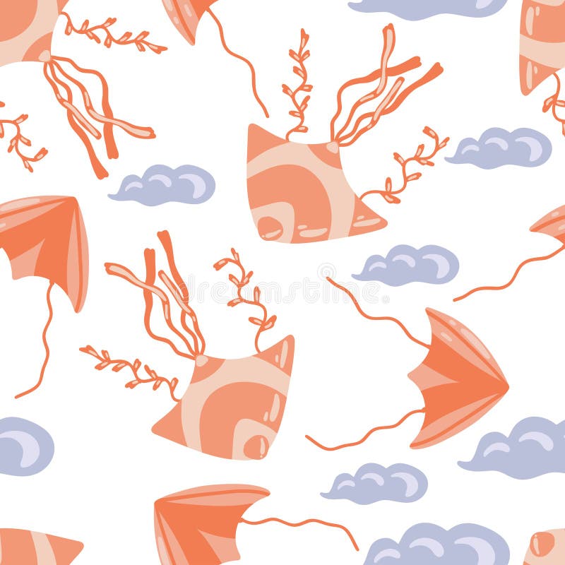 Flat Design Seamless Pattern with Kites in the Sky Stock Vector ...