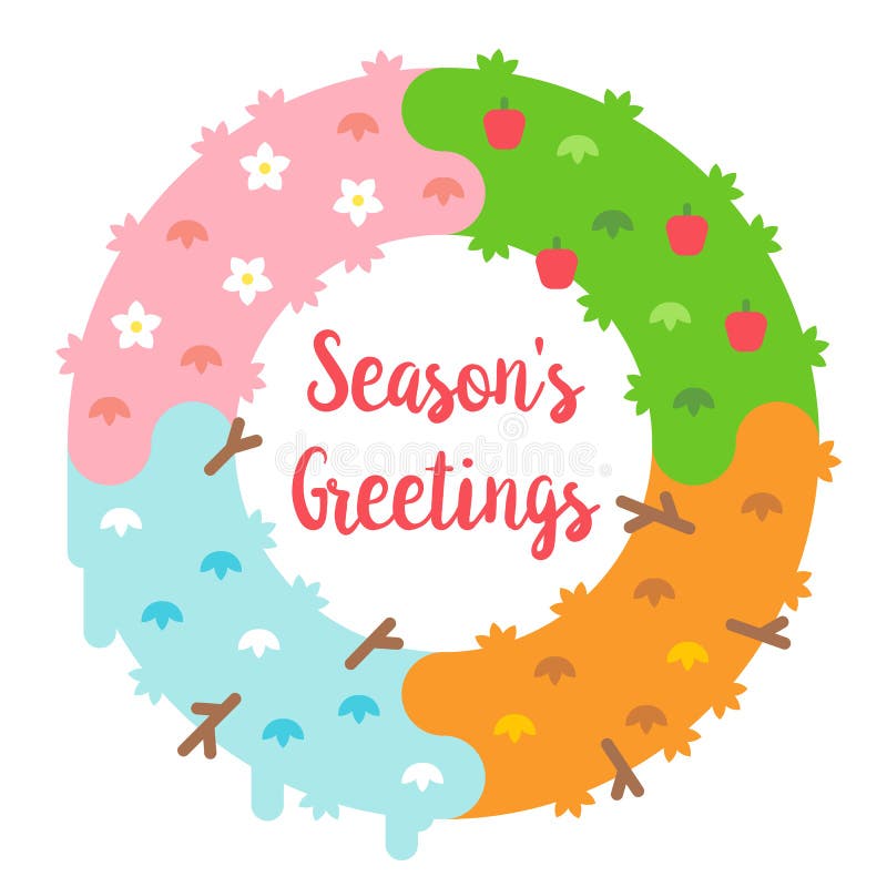 Flat Design Season`s Greetings Card with Wreath Stock Vector ...