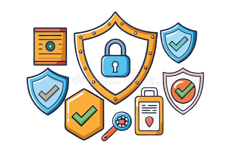 Flat Design Security Icons Collection Featuring Shields, Locks, and ...