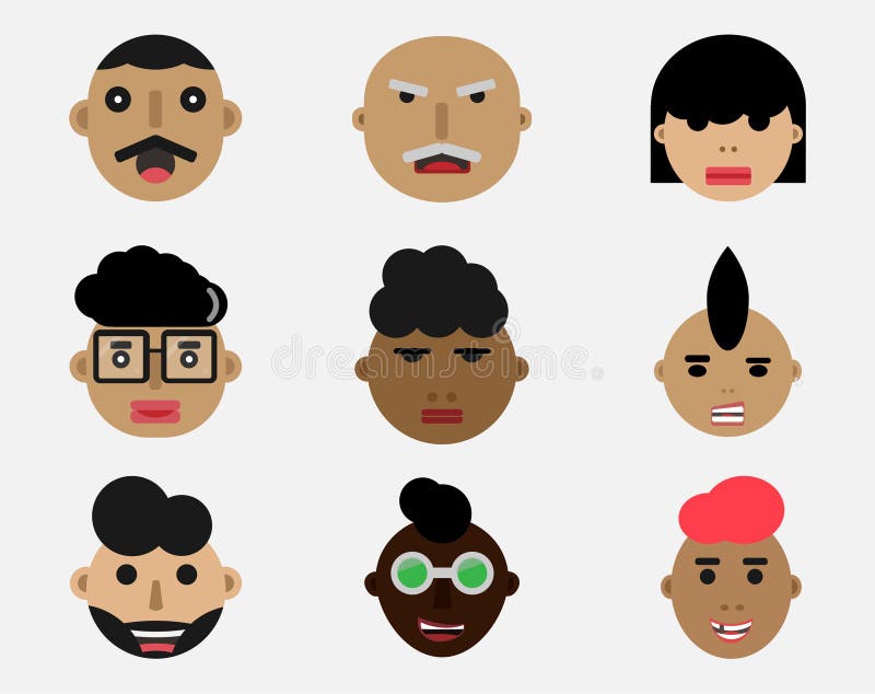 Face Expressions on Different Characters Flat Design Stock Illustration ...