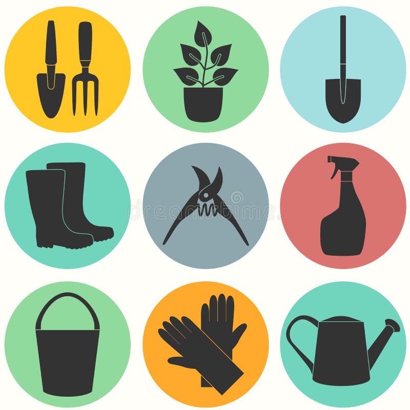 Flat Design Set Of Gardening Tool Icons Stock Vector - Illustration of ...