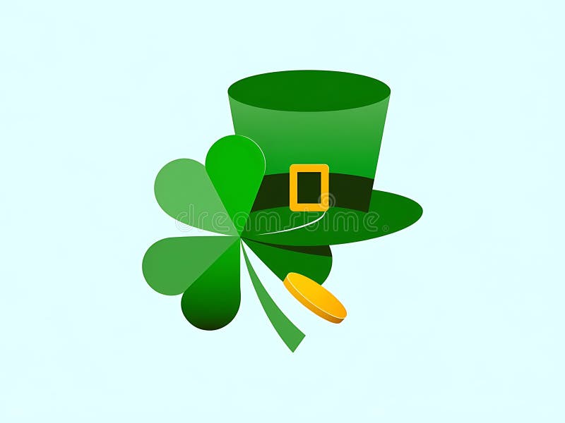 Flat Design Shamrock and Leprechaun Hat Icon Set Stock Illustration ...