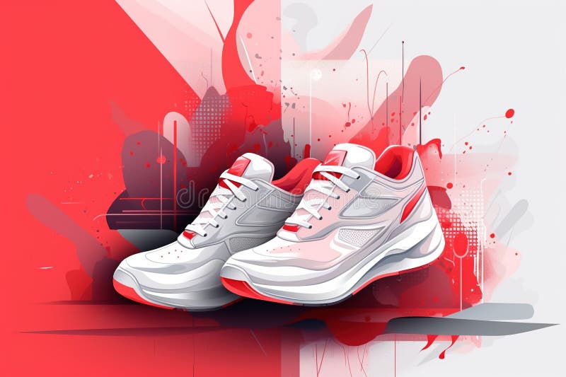 Flat Design Shoe, White and Red. Generative AI Stock Illustration ...