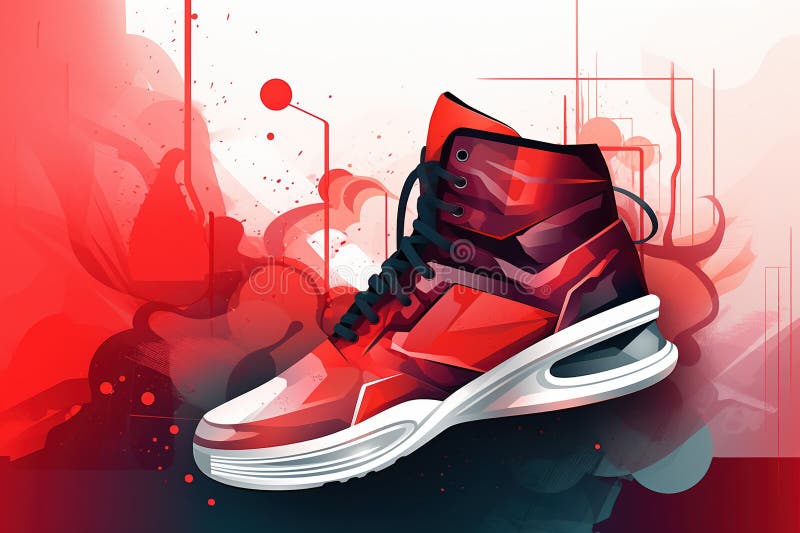 Flat Design Shoe, White and Red. Generative AI Stock Illustration ...