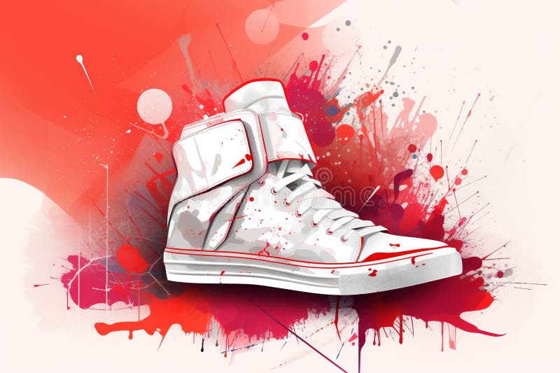 Flat Design Shoe, White and Red. Generative AI Stock Illustration ...