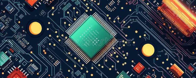 Flat Design Showcasing Technology and Integrated Circuit Microchip ...