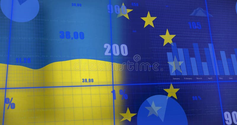 Flat Design Showing Data Area Chart, Bar Chart, Pie Chart with EU Stars ...