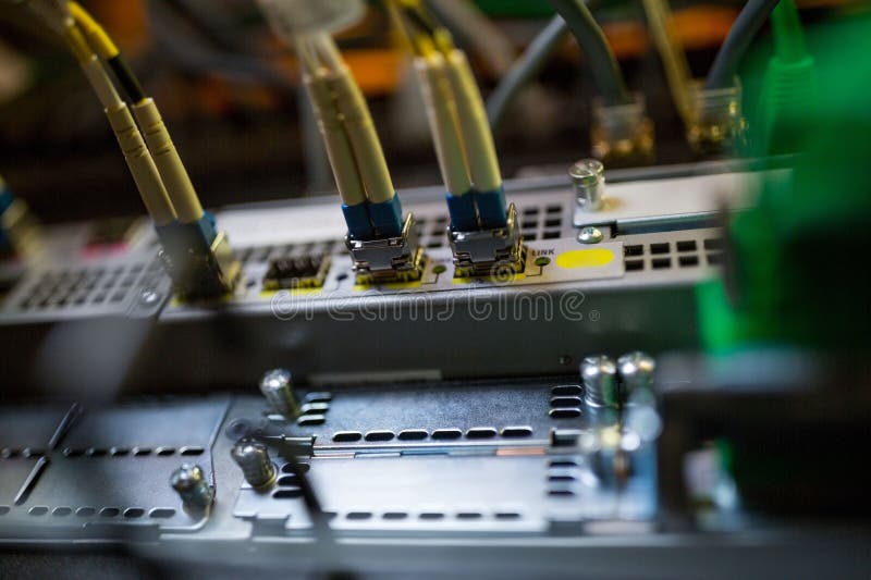 Flat Design is Showing LC Fiber Optic Cables Connecting into Network ...