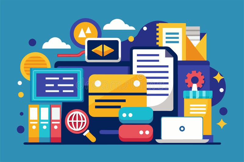 A Flat Design Shows Various Tools for Media and Document Storage ...