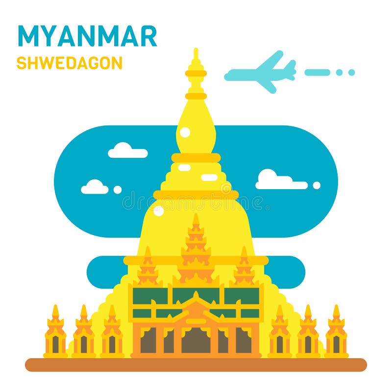 Shwedagon Pagoda in Yangon, Myanma Symbol Icon Stock Vector ...