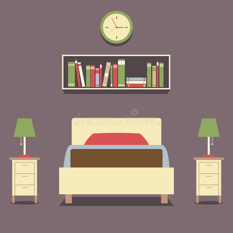 Flat Design Single Bed with Lamps Stock Vector - Illustration of ...