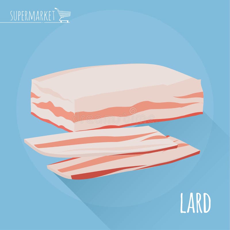 Flat Design Sliced Lard with Long Shadow. Stock Vector - Illustration ...