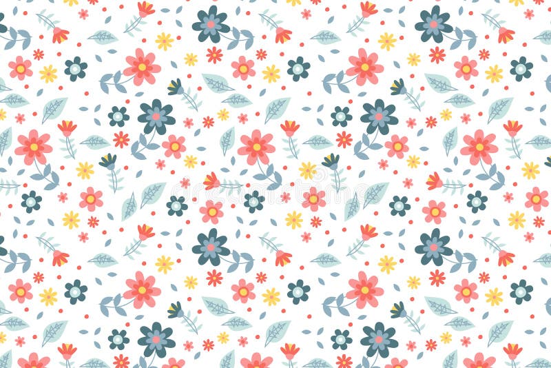 Flat Design Small Flowers Pattern Design Vector Illustration Stock ...