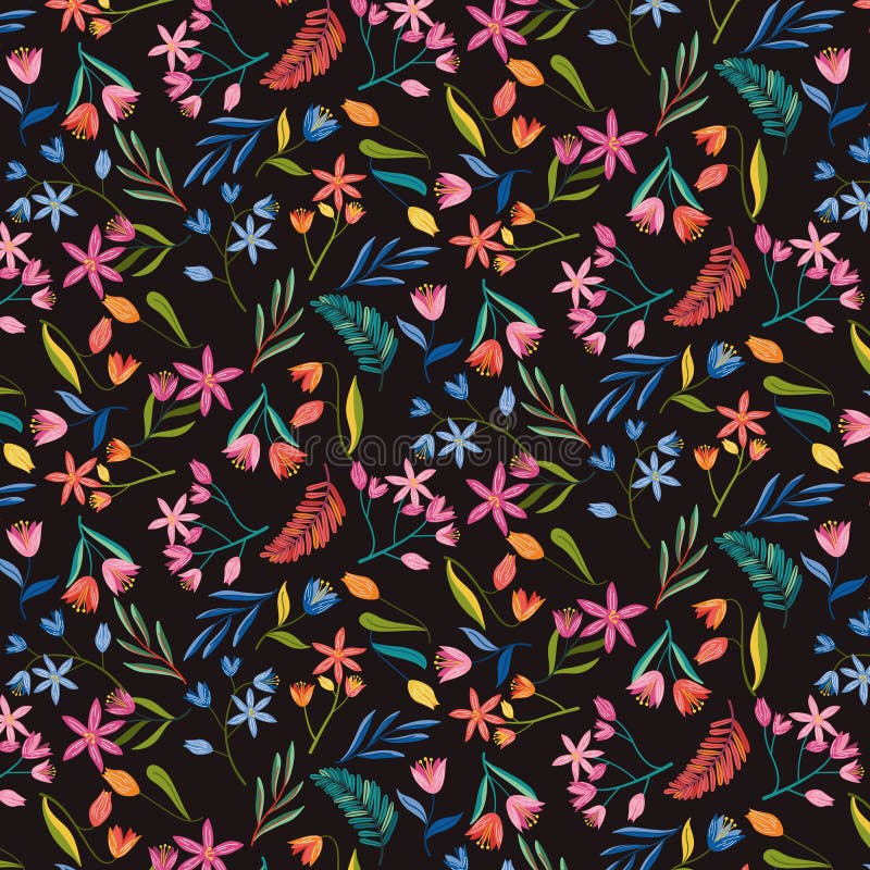 Flat Design Small Flowers Pattern Design Vector Illustration Stock ...