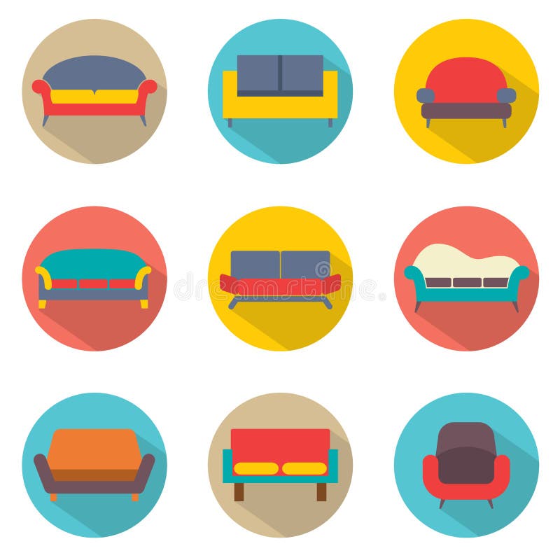 Flat Design Sofa Icons stock vector. Illustration of comfortable - 40539518