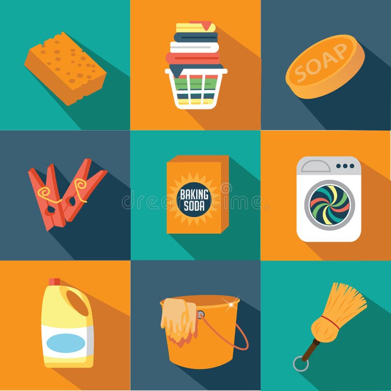 Flat Design Spring Cleaning Icons Stock Vector - Illustration of basket ...