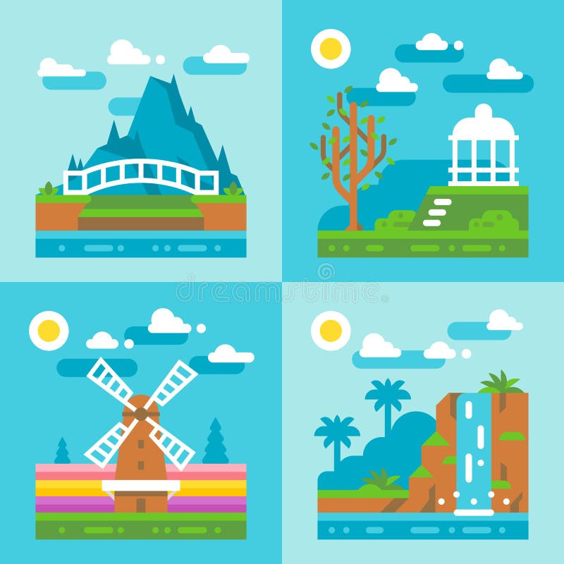 Flat Design Spring Nature Landscape Stock Vector - Illustration of ...