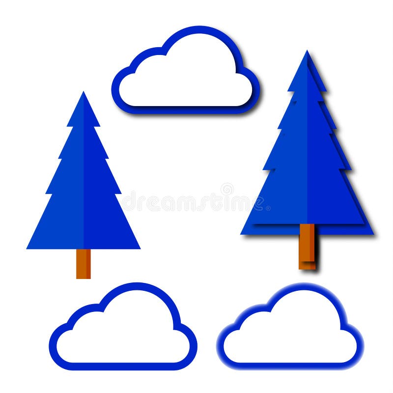 Flat Design Style Abstract Cute Blue Tree and Cloud in Trendy.Isolated ...