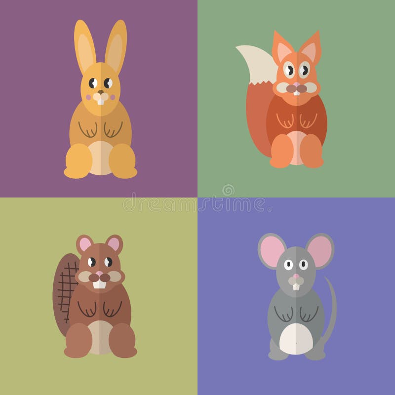Flat Design Style Animal Avatar Icon Set. Vector Illustration Stock ...