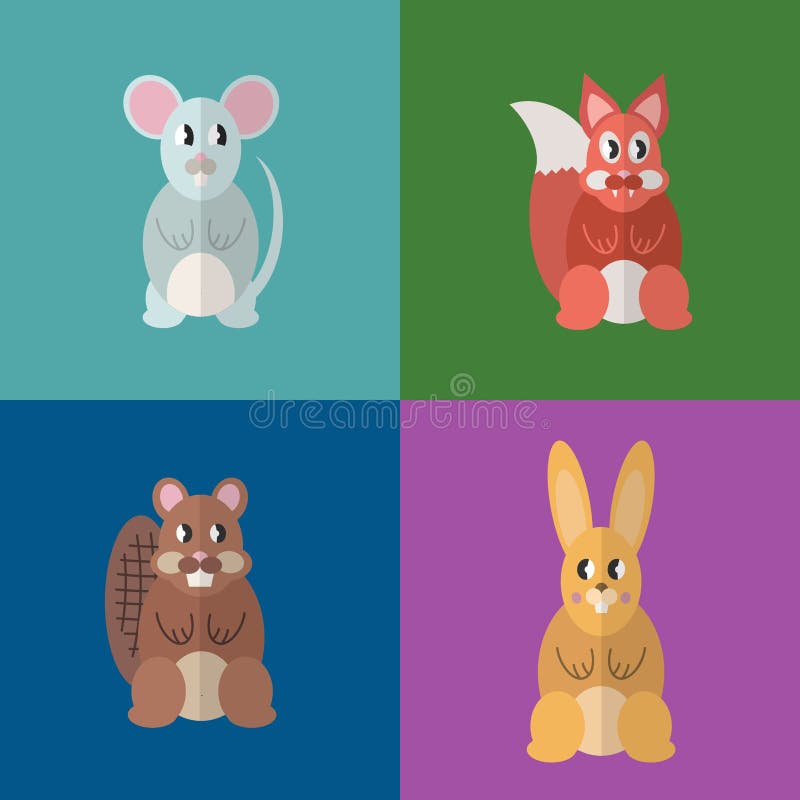 Flat Design Style Animal Avatar Icon Set. Vector Illustration Stock ...