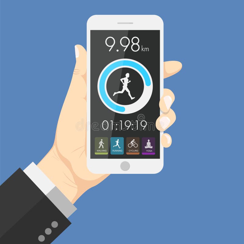 Flat Design Style Human Hand Holding Smartphone Tablet with Health App ...